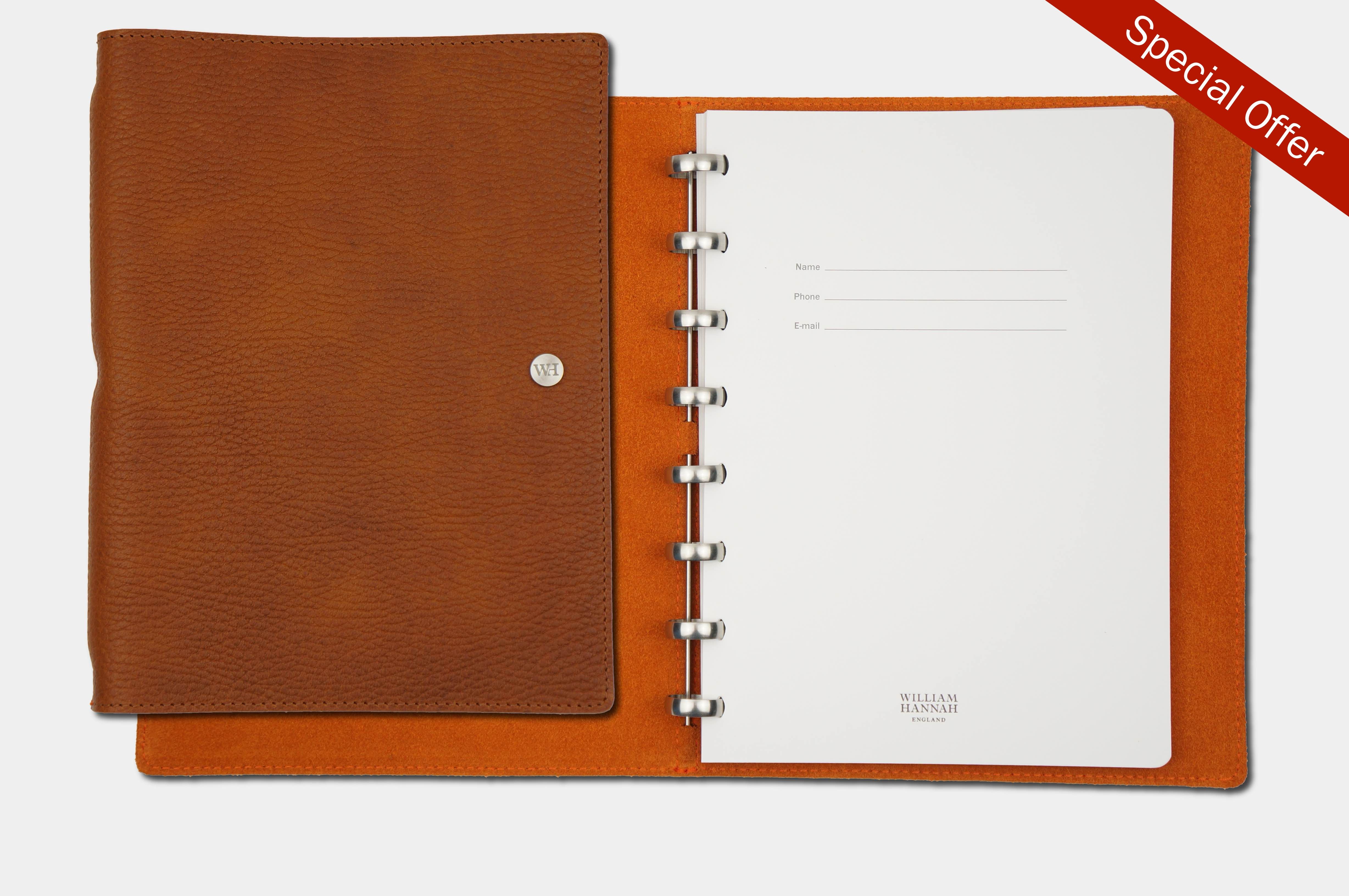 Luxury A5 Notebook - Tan Leather and Orange Suede - William Hannah Limited